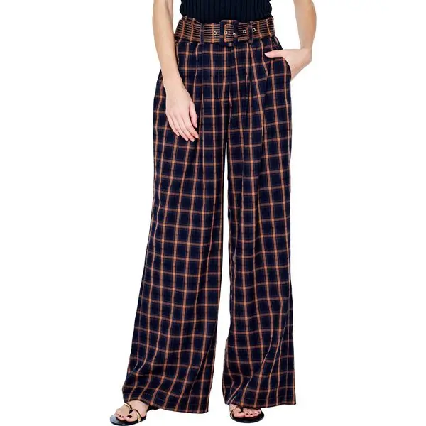 CIEBON Sydney High Waist Wide Leg Pants - Navy/brown Multi