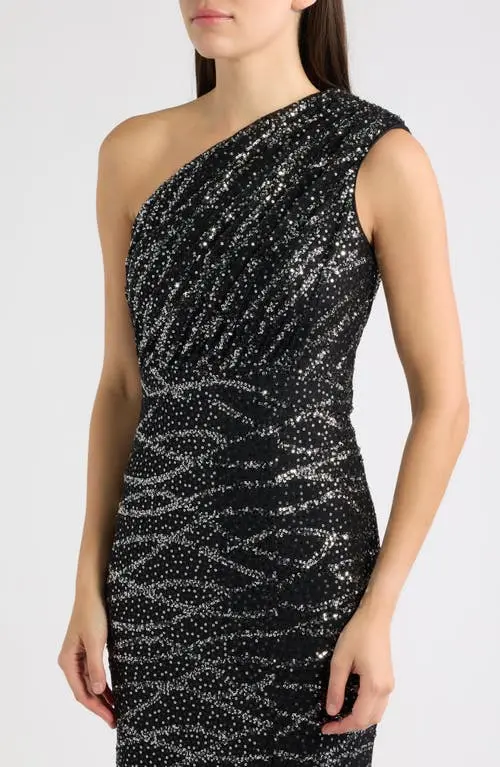 Eliza J Sequin One-shoulder Gown With High Slit