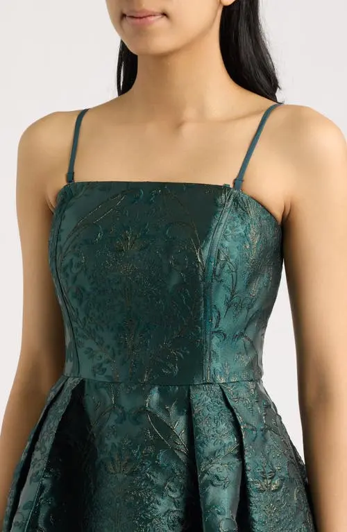 Eliza J Metallic Brocade Convertible Strapless Cocktail Midi Dress