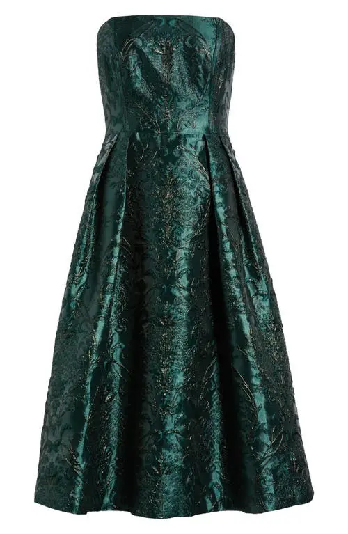 Eliza J Metallic Brocade Convertible Strapless Cocktail Midi Dress