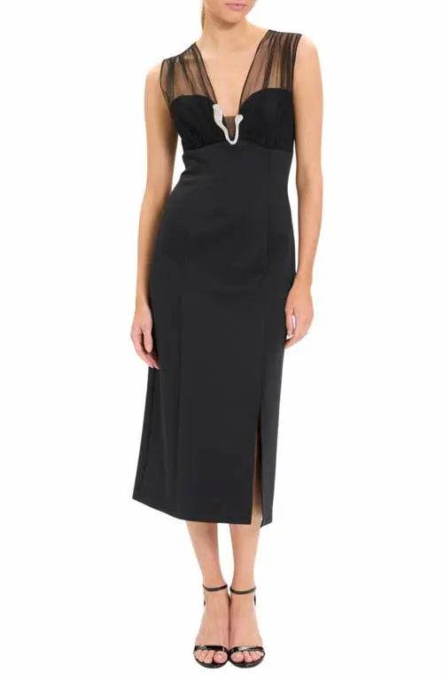 Maggy London Sleeveless Deep V-neck Cocktail Dress With Rhinestone Embellishment