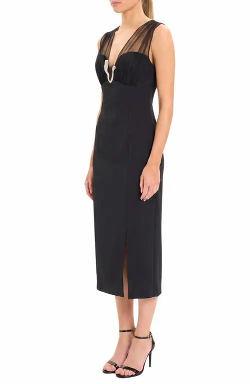 Maggy London Sleeveless Deep V-neck Cocktail Dress With Rhinestone Embellishment