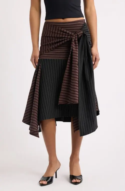 FENERS Promesa Pinstripe Flared Midi Skirt - Chocolat
