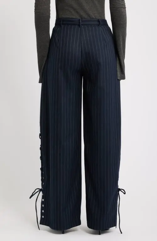 FENERS Delirio Lace-up Wide Leg Pinstripe Pants