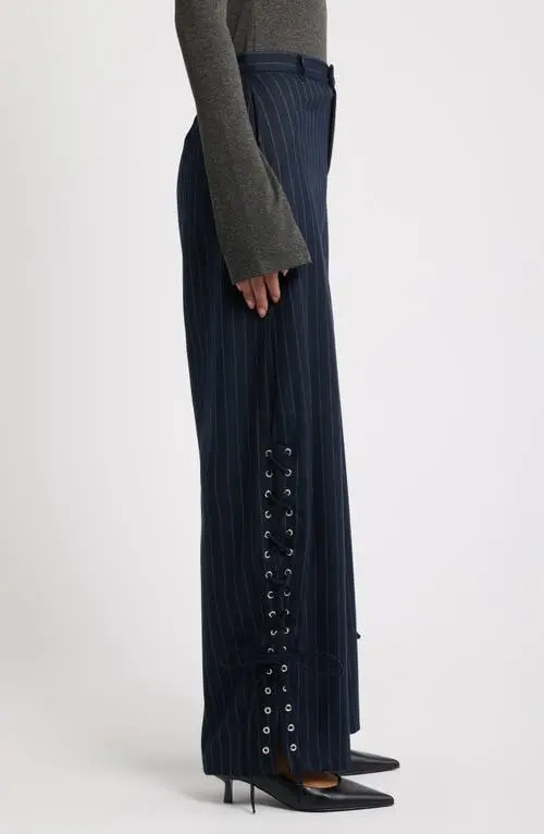 FENERS Delirio Lace-up Wide Leg Pinstripe Pants
