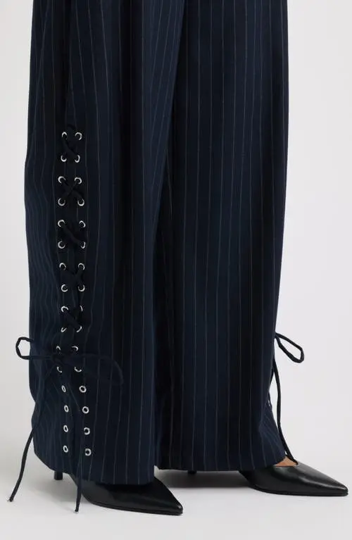 FENERS Delirio Lace-up Wide Leg Pinstripe Pants
