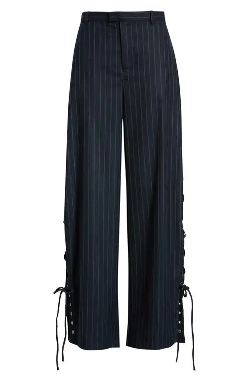 FENERS Delirio Lace-up Wide Leg Pinstripe Pants