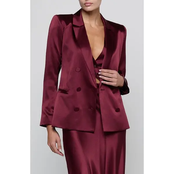 L'Agence Sena Silk Double Breasted Blazer - Merlot Red