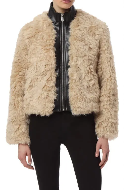 Apparis Lillet Pluche™ Bomber Jacket With Faux Leather Bib - Noir/bone