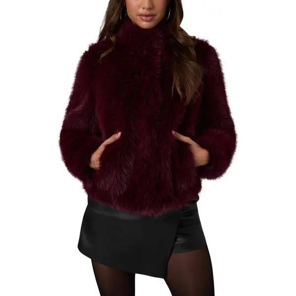 Guess Faux Fur Jacket - Wine