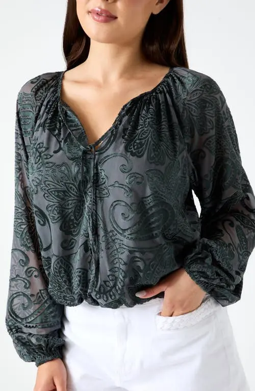 Guess Avery Burnout Velvet Paisley Blouse With Billowy Sleeves