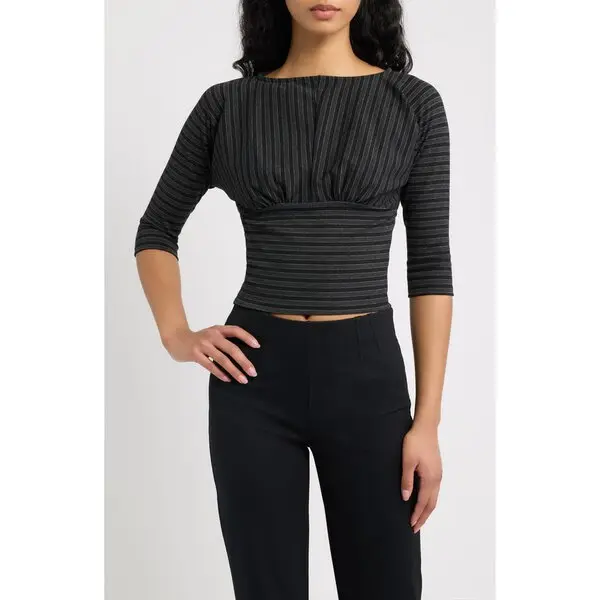 FENERS Name Promesa Pinstripe Ruched Top - Gris