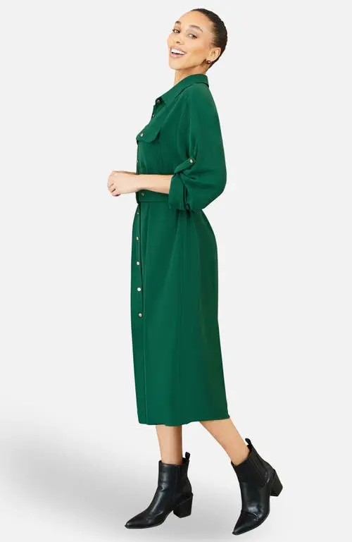 YUMI Stretch Midi Shirt Dress