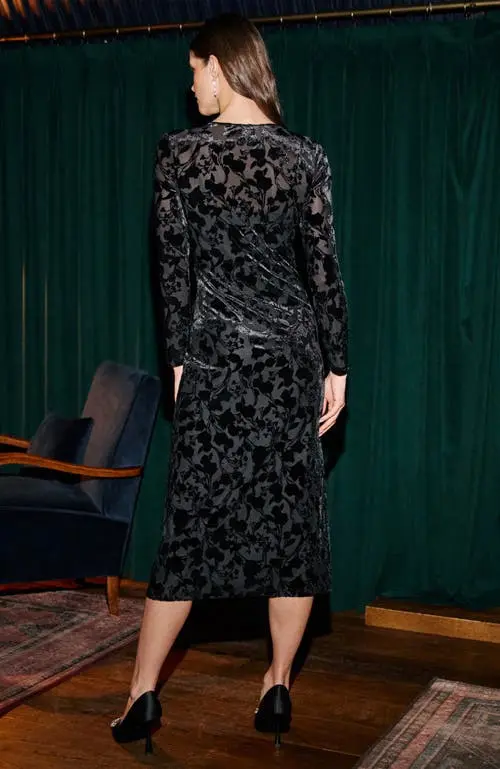 YUMI Burnout Floral Velvet Midi Dress