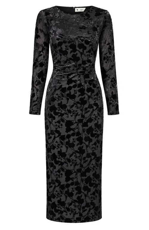 YUMI Burnout Floral Velvet Midi Dress