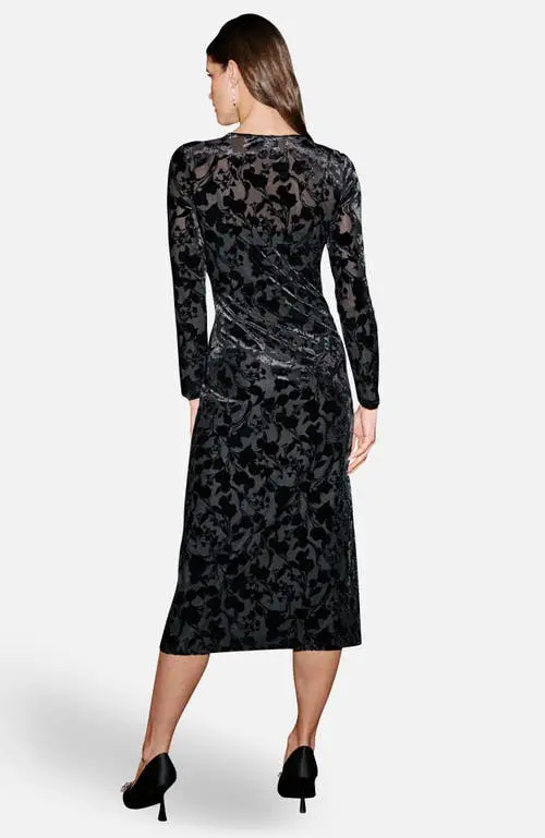 YUMI Burnout Floral Velvet Midi Dress