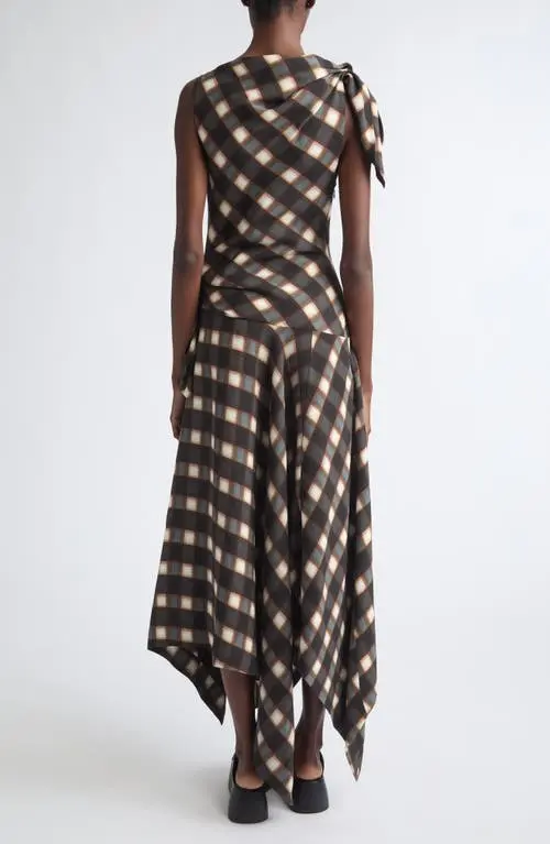 Monse Silk Knotted Plaid Midi Dress