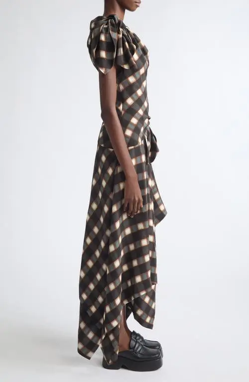 Monse Silk Knotted Plaid Midi Dress
