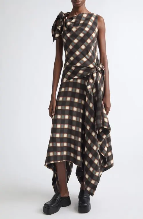 Monse Silk Knotted Plaid Midi Dress
