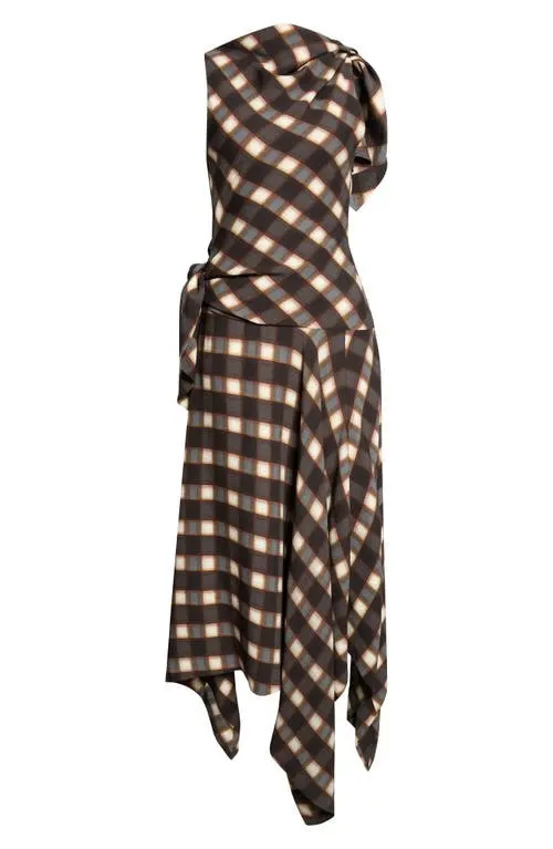 Monse Silk Knotted Plaid Midi Dress
