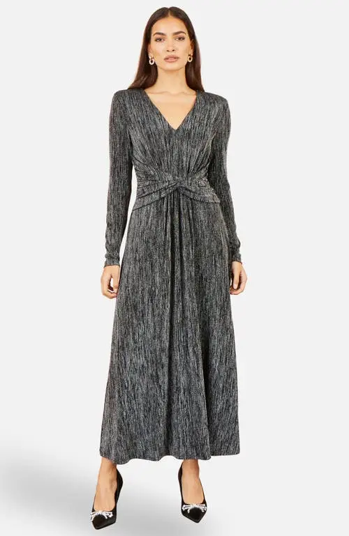YUMI Metallic Twist Waist Maxi Dress
