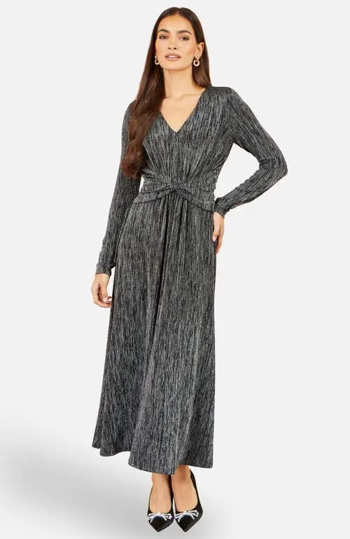 YUMI Metallic Twist Waist Maxi Dress