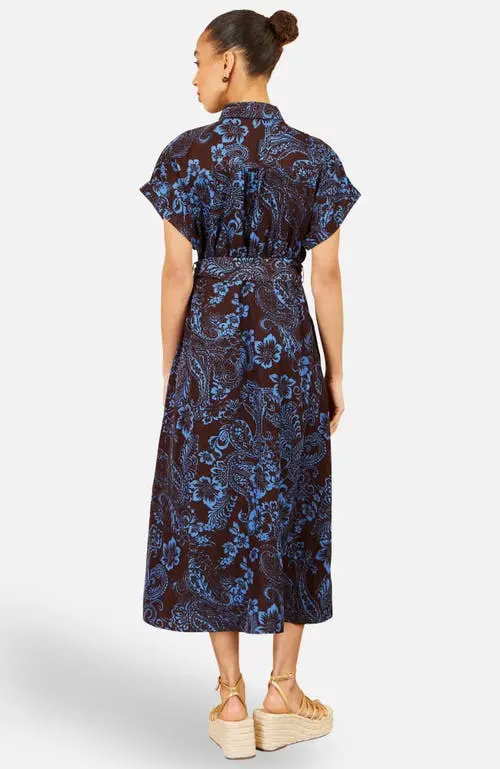 YUMI Paisley Belted Midi Shirt Dress