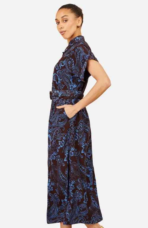 YUMI Paisley Belted Midi Shirt Dress
