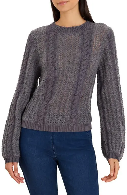 NIC+ZOE Puff Sleeve Mix Sweater - Dark Bluestone
