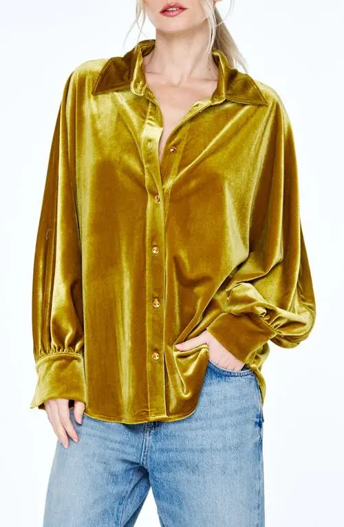 CIEBON Amira Oversized Stretch Velvet Shirt - Celery