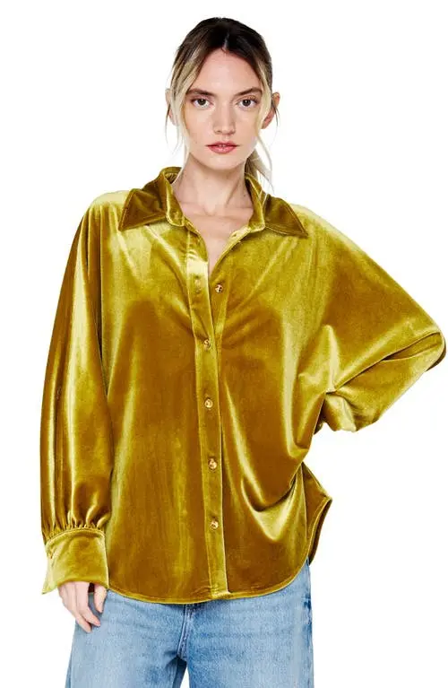 CIEBON Amira Oversized Stretch Velvet Shirt With Puff Sleeves