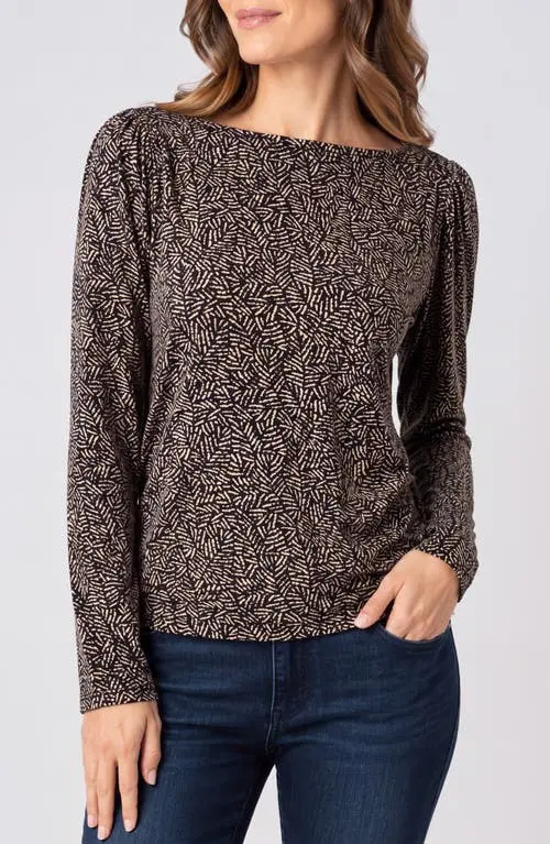 LIVERPOOL Print Knit Boat Neck Top - Tan/blk Multi