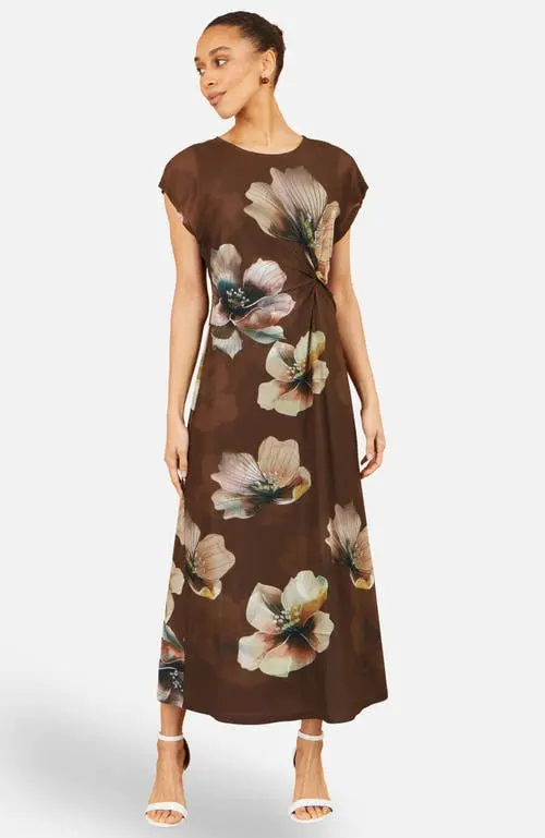 YUMI Mesh Floral Midi Dress