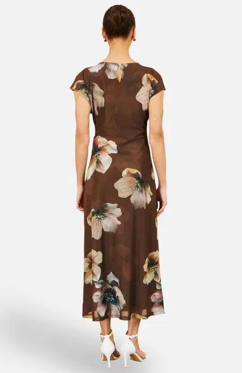 YUMI Mesh Floral Midi Dress