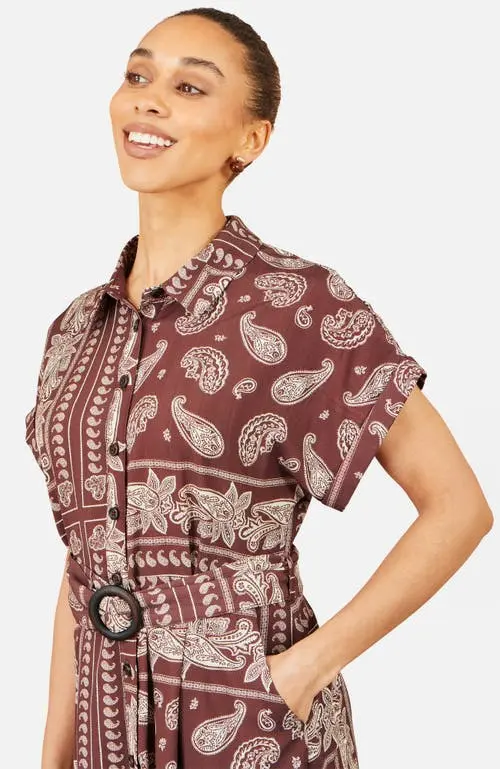YUMI Paisley Print Midi Shirt Dress