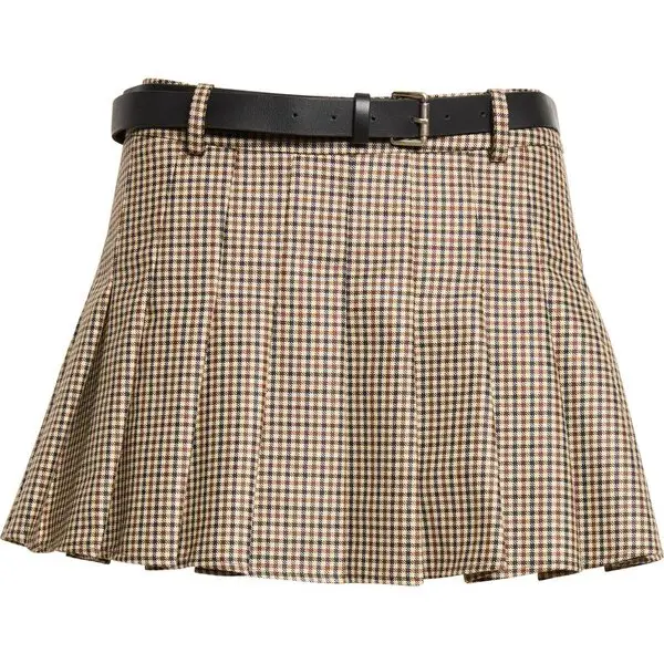 Monse Pleated Check Wool Skorts - Brown Multi
