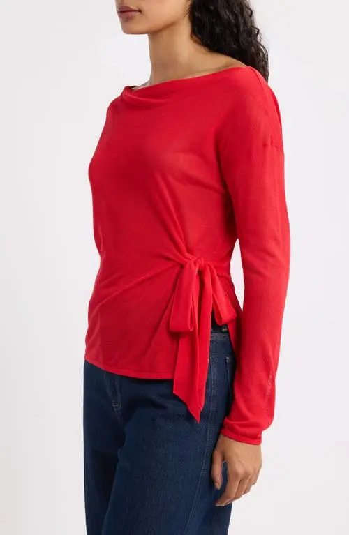 Mango Magnolia Side-tie Fine-knit Sweater - Red