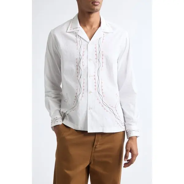 BODE Looped Chainstitch Cotton Poplin Button-up Shirt - White Multi