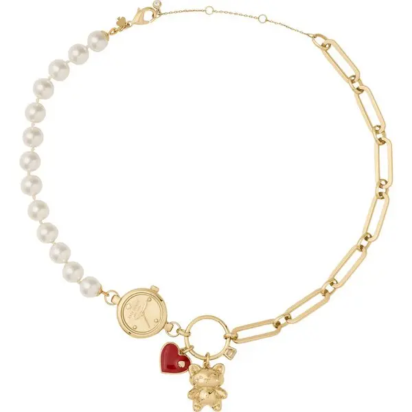 Kate Spade New York Imitation Pearl & Link Charm Necklace - Multi