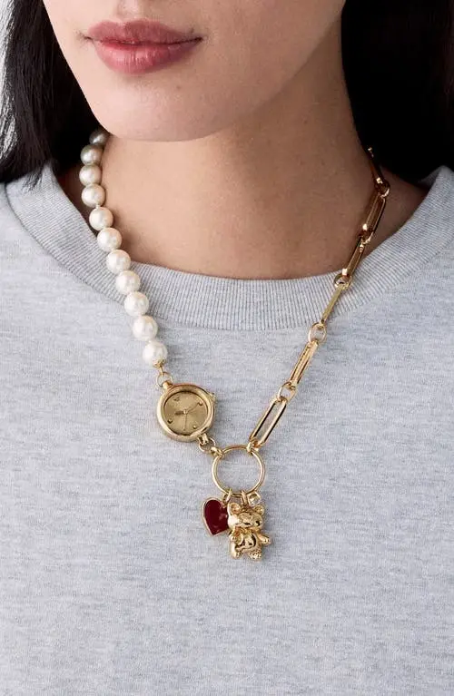 Kate Spade New York Imitation Pearl & Link Charm Necklace