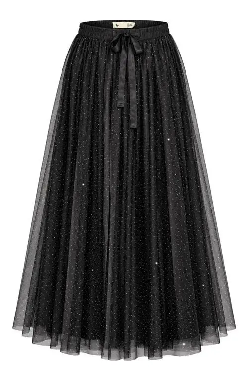 YUMI Diamanté Tulle Maxi Skirt