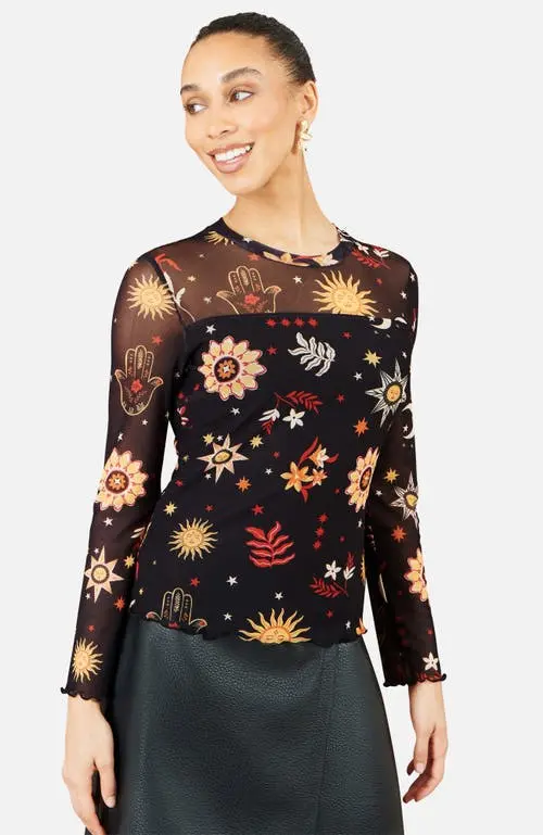 YUMI Cosmic Mesh Long Sleeve Top - Black