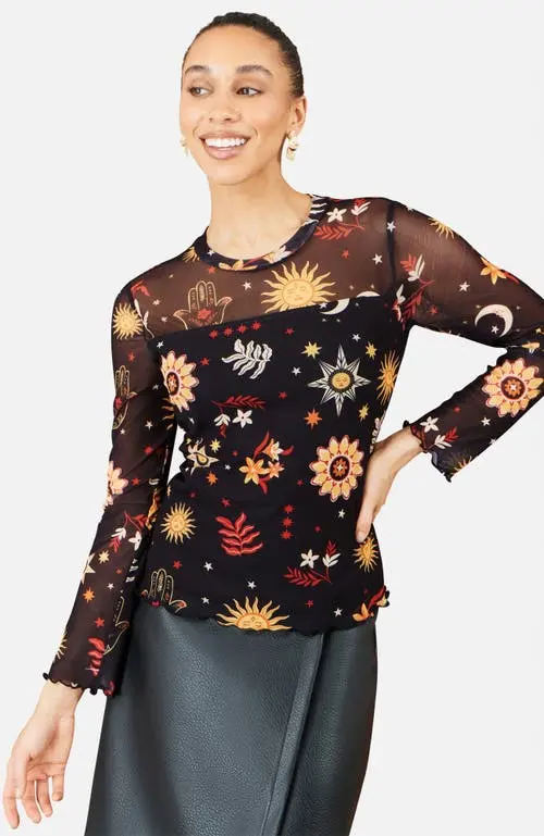 YUMI Cosmic Mesh Long Sleeve Top