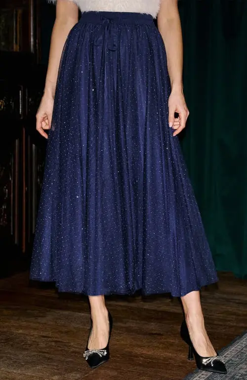 YUMI Sparkle Print Mesh Maxi Skirt