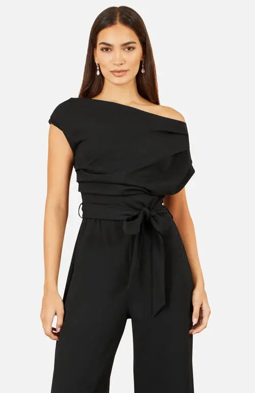 YUMI Asymmetrical Ruched Stretch Jumpsuit