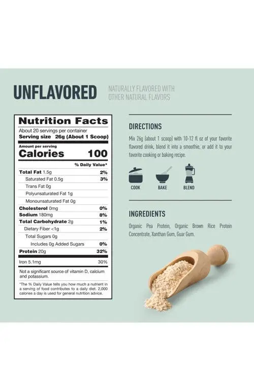 ISOPURE Plant-based Protein Powder Pea Brown Rice Unflavored