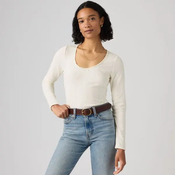 LEVI'S Dry Goods Pointelle Lace Long-sleeve Top - Egret