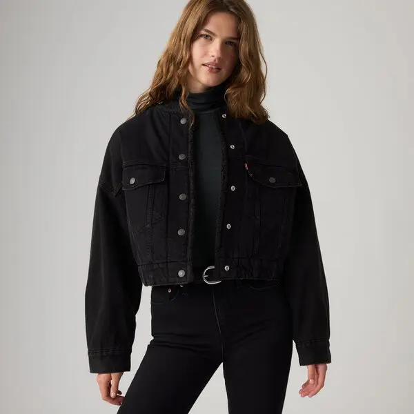 LEVI'S Collarless Cropped Sherpa Trucker Jacket - Slight Night