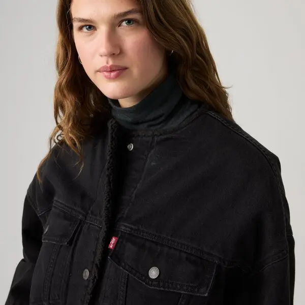 LEVI'S Collarless Cropped Sherpa Trucker Jacket
