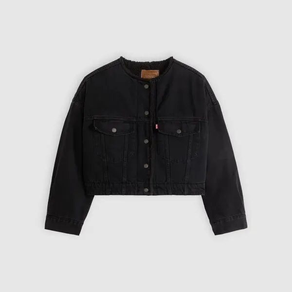 LEVI'S Collarless Cropped Sherpa Trucker Jacket